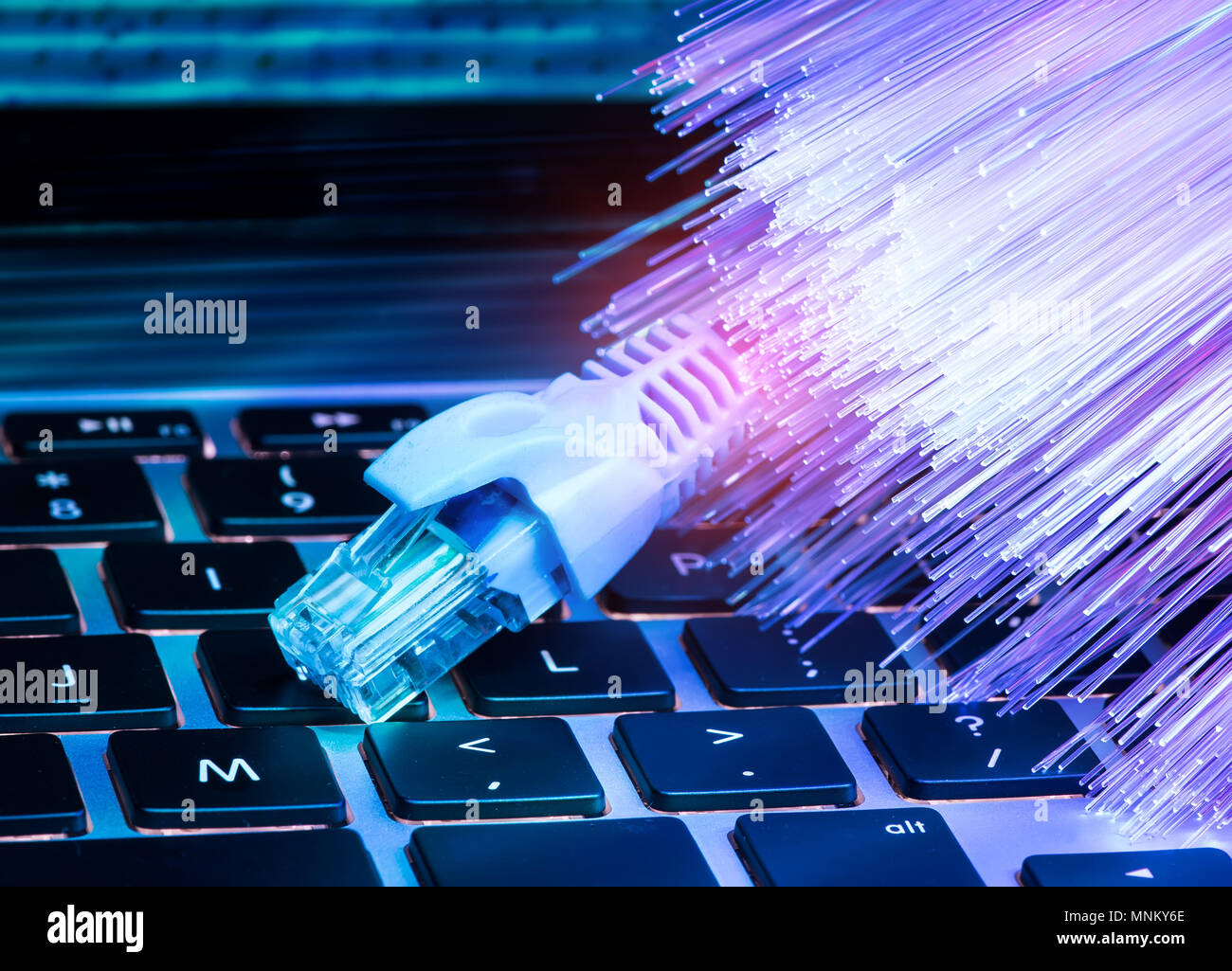 network cable closeup with fiber optical background Stock Photo - Alamy