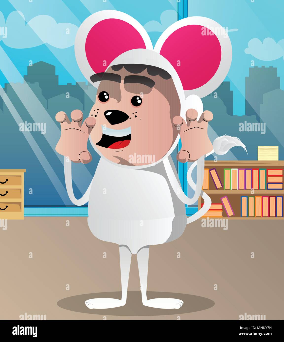 Boy dressed as mouse is trying to scare you. Vector cartoon character ...