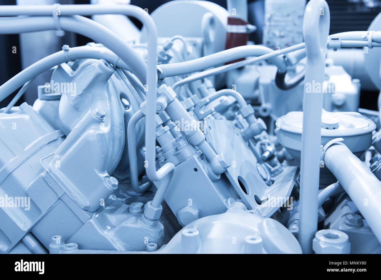 Metallic background of the internal diesel truck engine or car engine ...