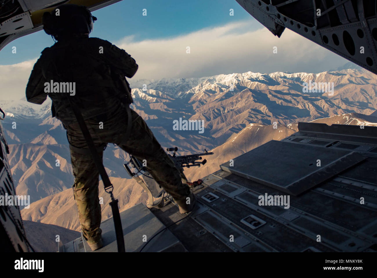 A U.S. Army CH-47 Chinook door gunner, assigned to U.S. Army Task Force ...