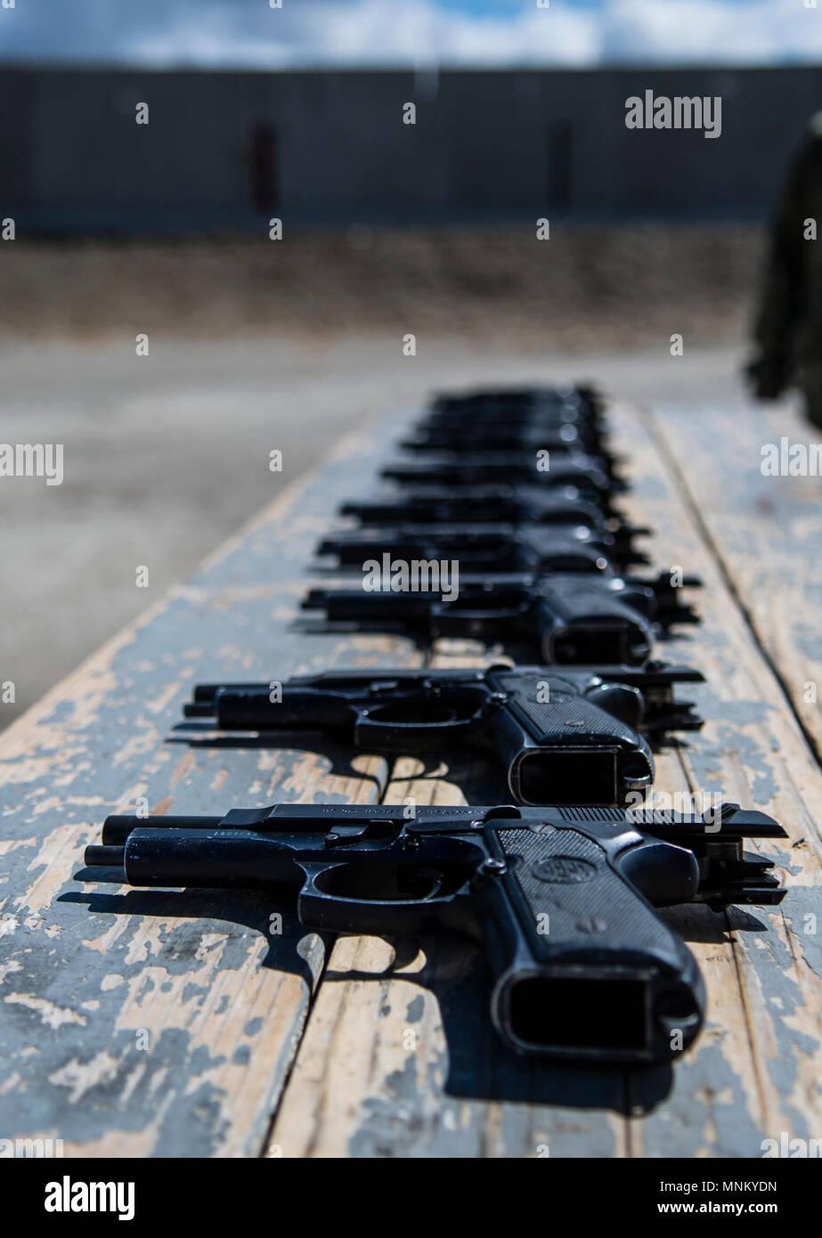 DIEGO (March 15, 2018) M9 pistols rest on a table during a USS Makin ...