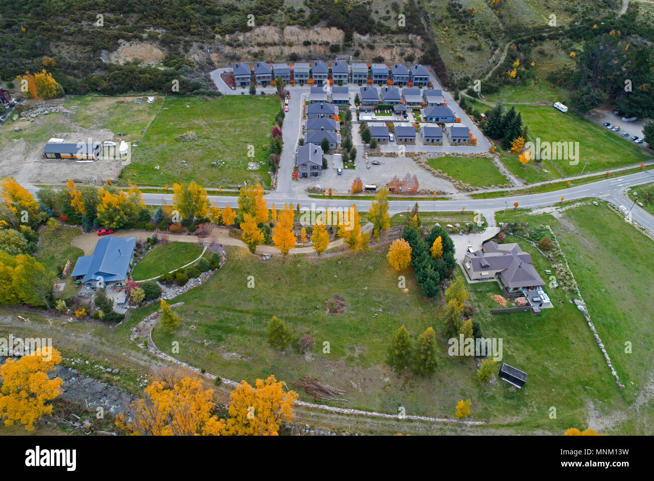Cardrona Village, near Wanaka, South Island, New Zealand - aerial Stock ...