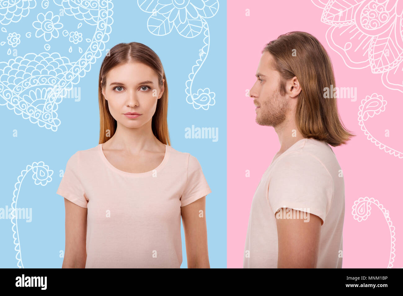 Professional models looking calm while posing in casual clothes Stock ...