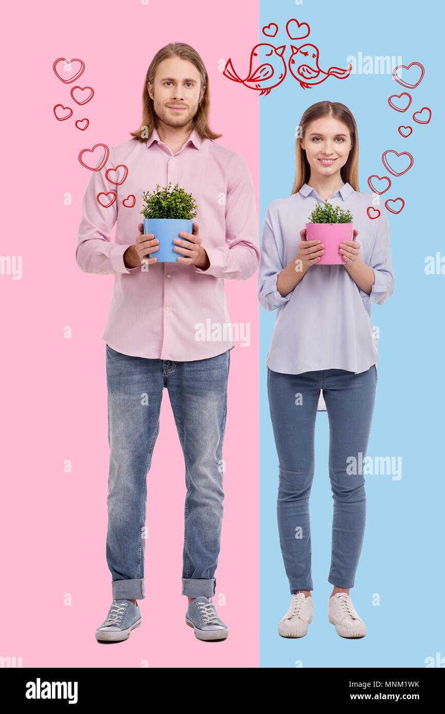 Adorable couple of gardeners having a romantic date at work Stock Photo ...