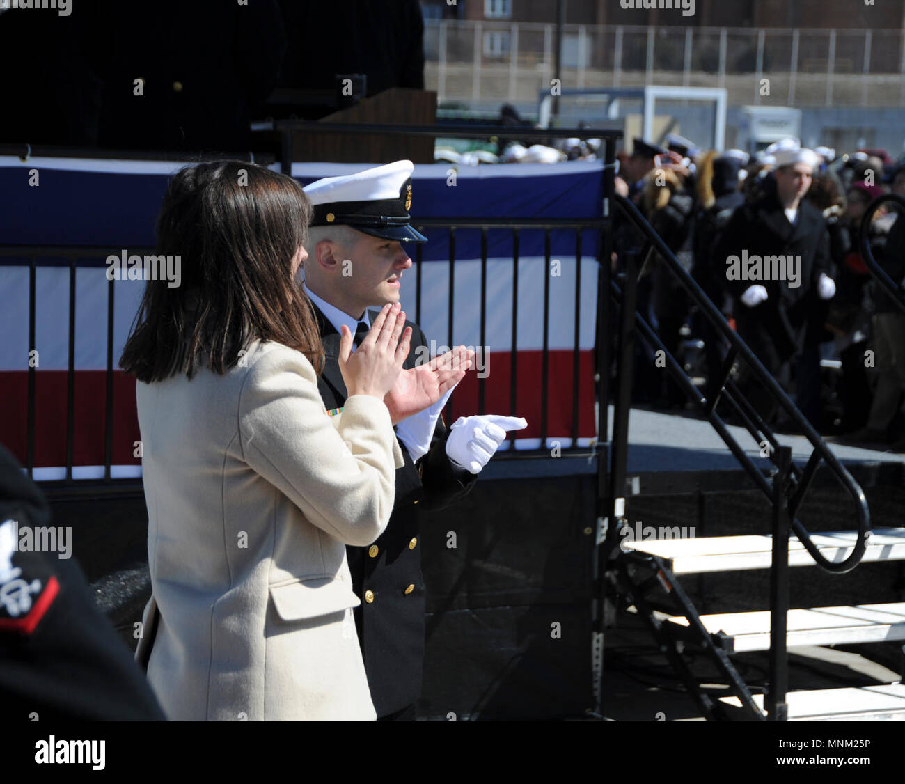 GROTON, Conn. (Mar. 17, 2018) Ship's sponsor Ms. Annie Mabus and ...