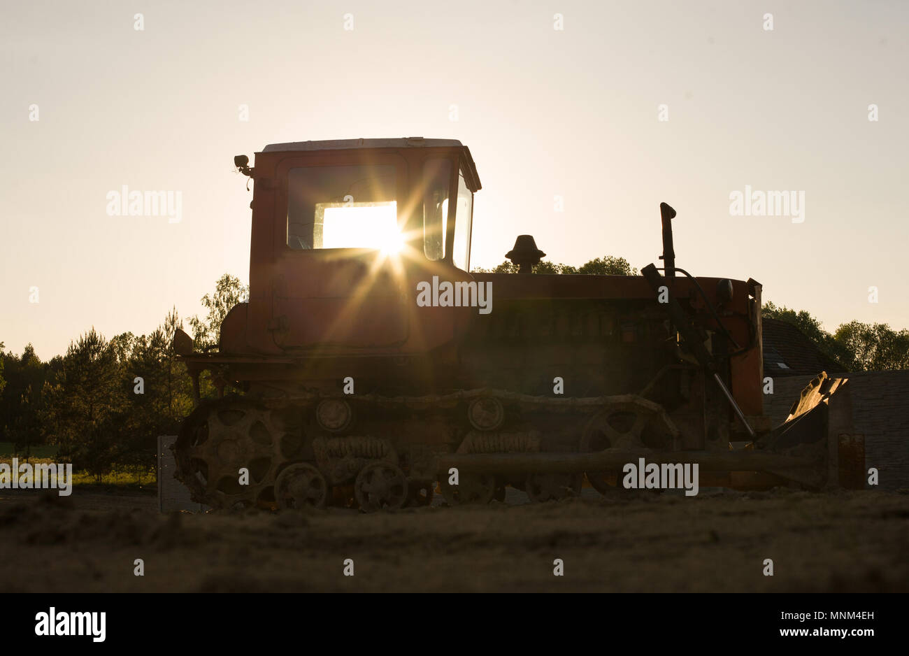 Old excavator, bulldozer. Large bulldozer at construction Stock Photo ...