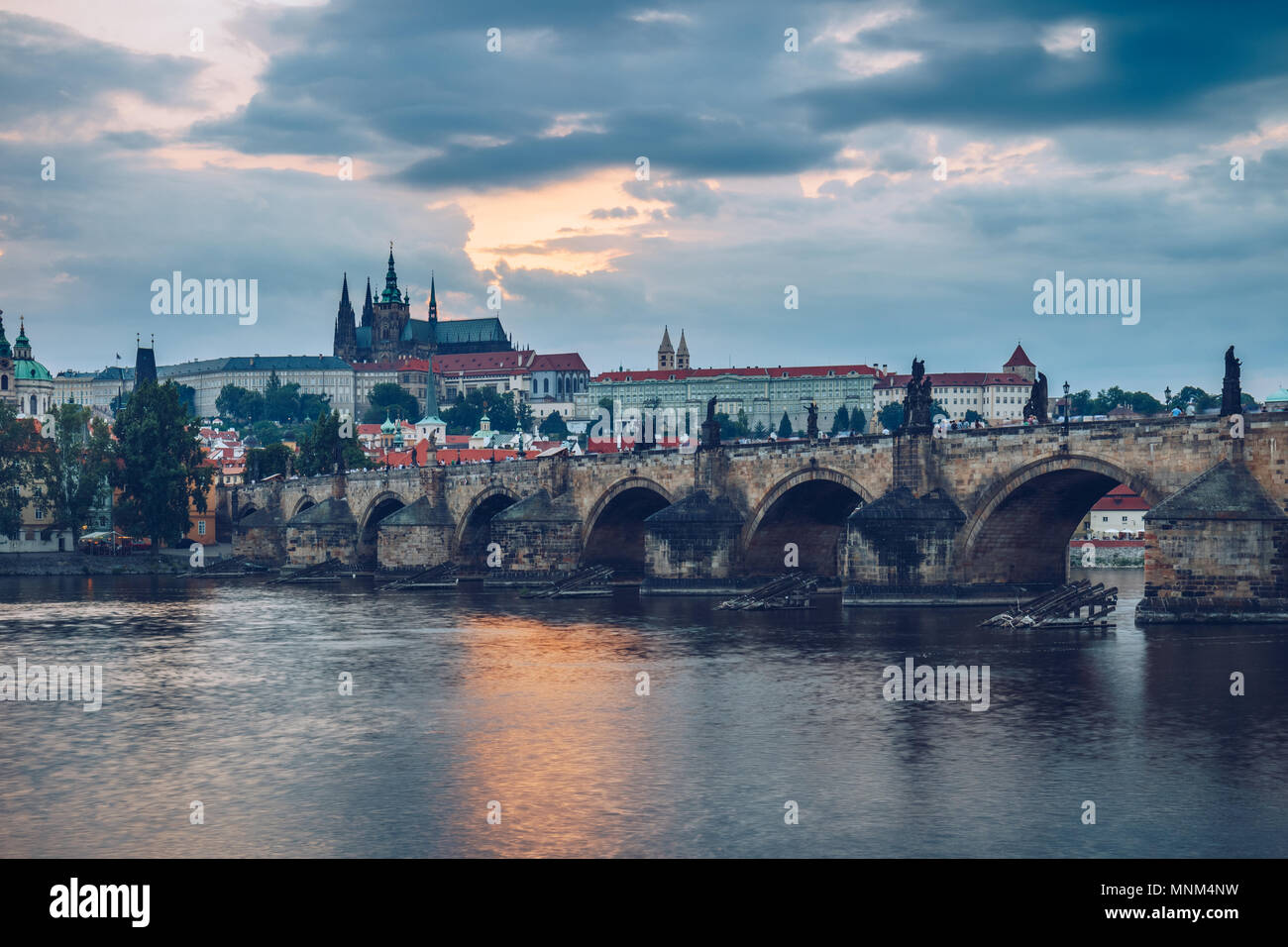 Famous iconic image of Charles bridge, Prague, Czech Republic. Concept ...