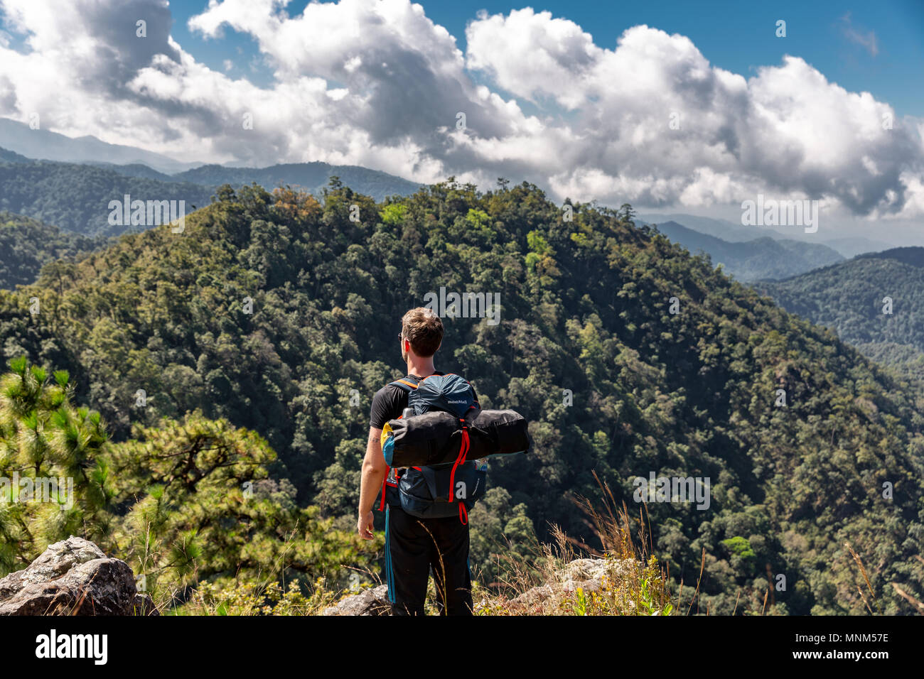Trekker enjoying views in Khun Chae National Park (อุทยานแห่งชาติขุนแจ ...