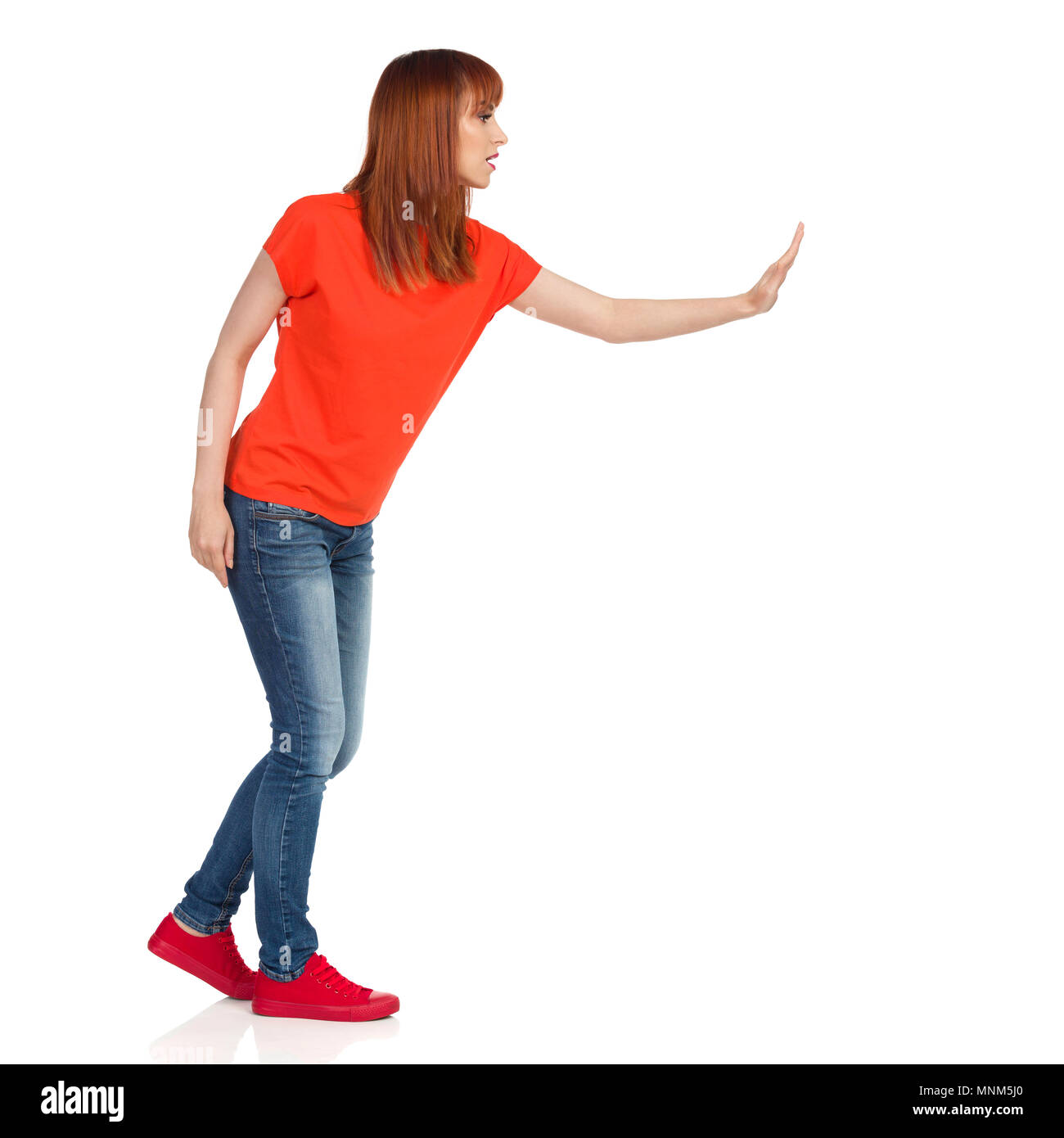 Female hand pushing away hi-res stock photography and images - Alamy