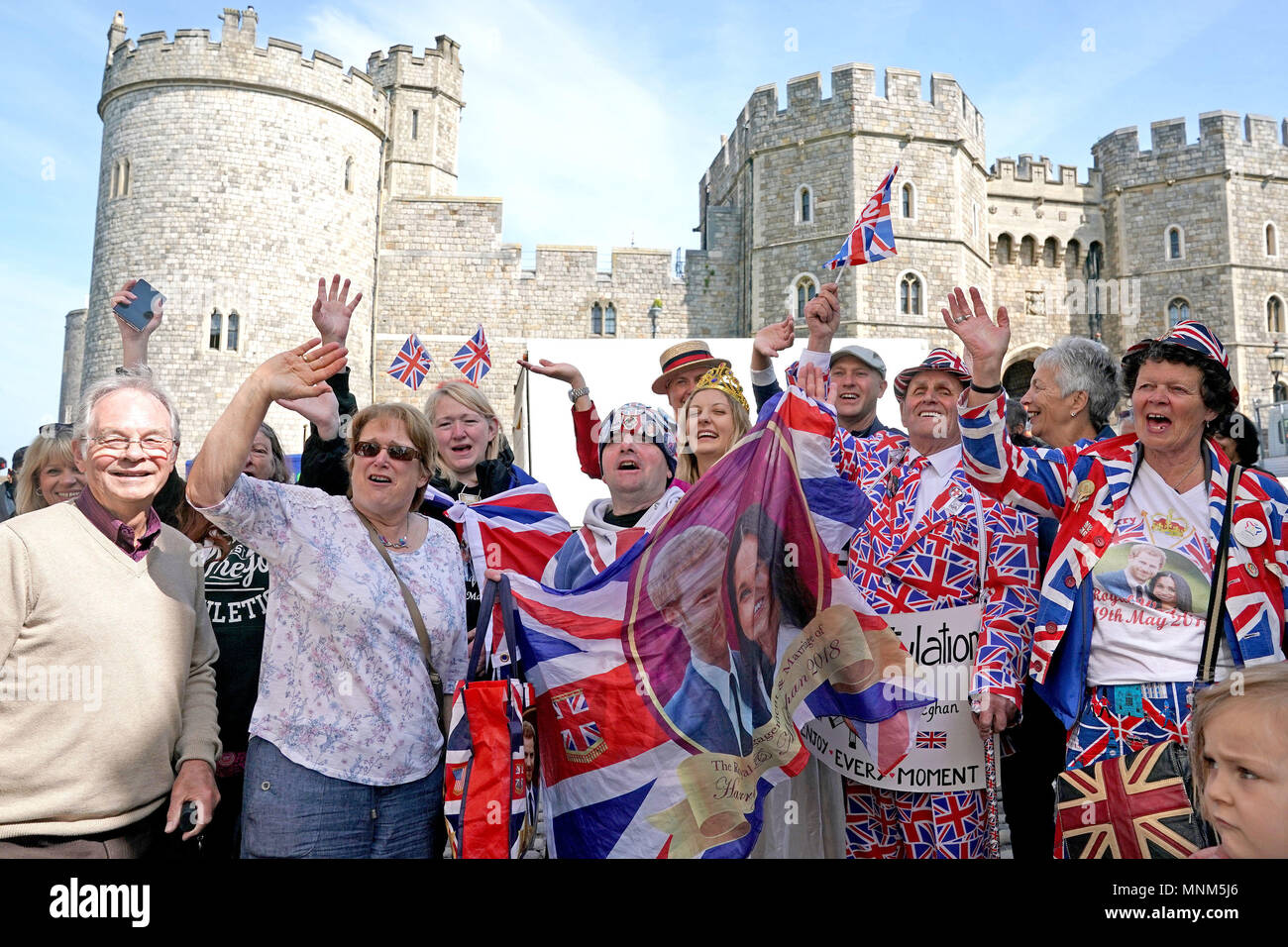 Royal fans outside Windsor Castle ahead of the wedding of Prince Harry ...
