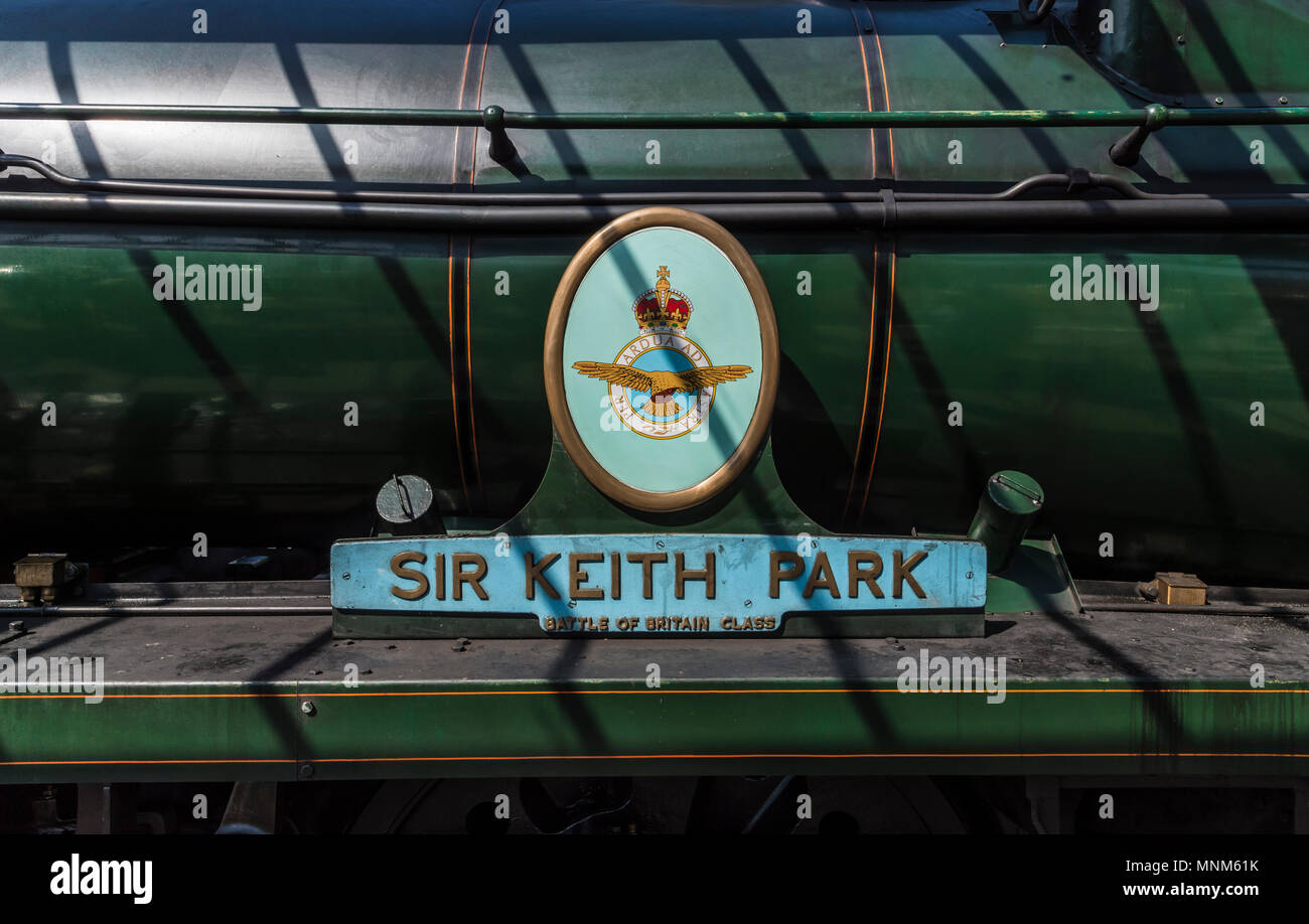 Railway scene on the Swanage Heritage Railway, with the Sir Keith Park ...