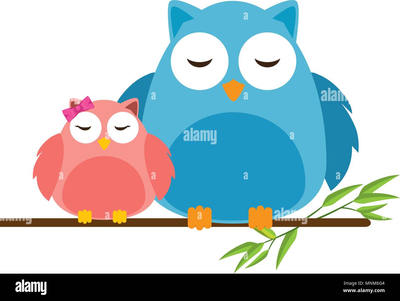 cute father and daughter owls in branch characters Stock Vector Image ...