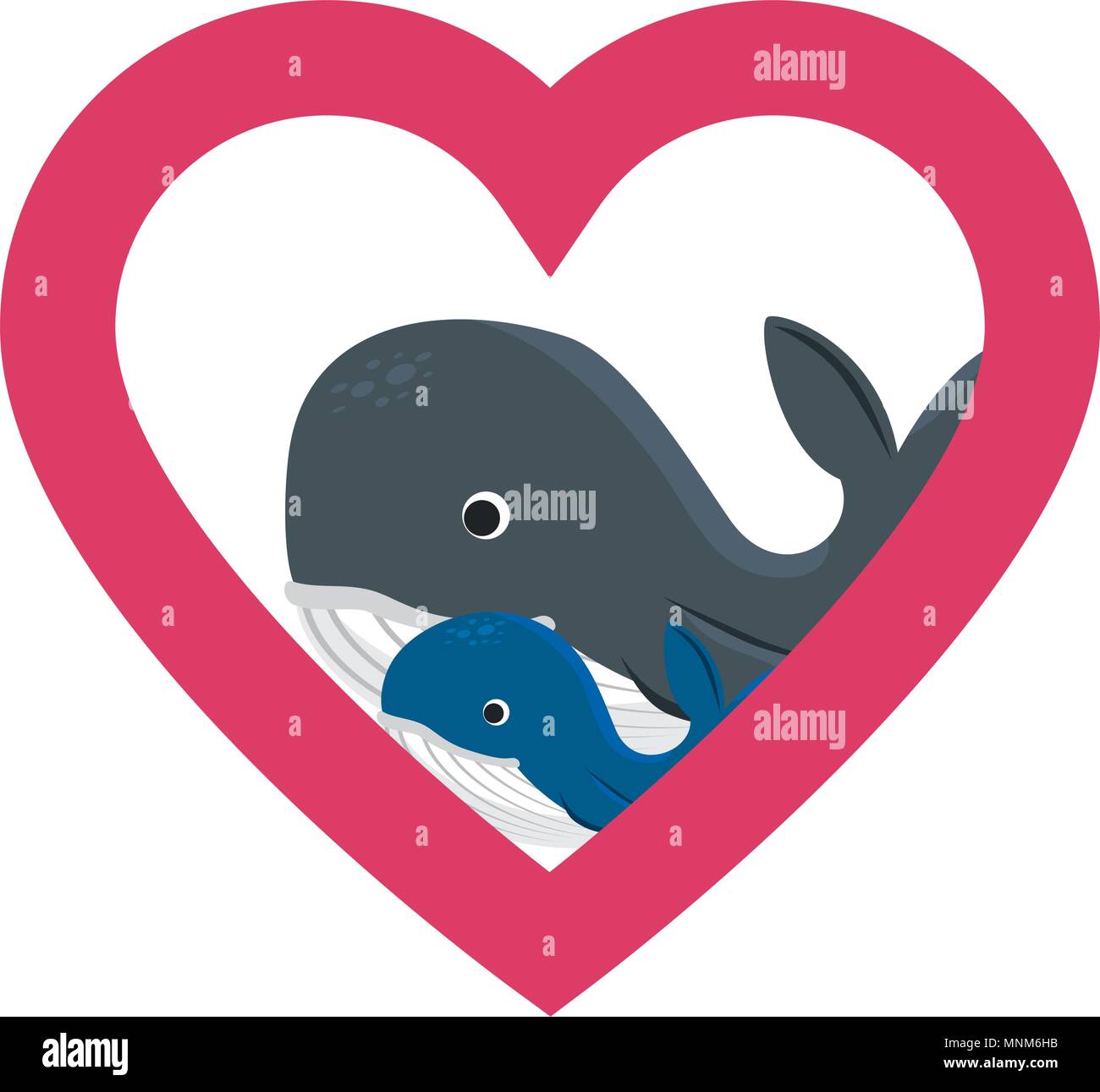cute mother and son whales in heart characters Stock Vector Image & Art ...