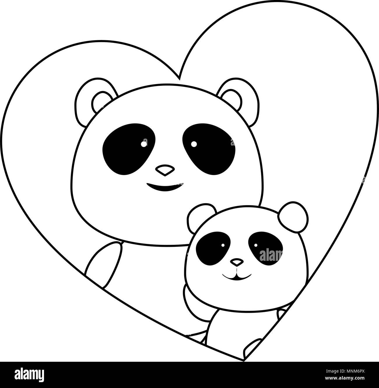 cute father and son panda bears in heart characters Stock Vector Image ...
