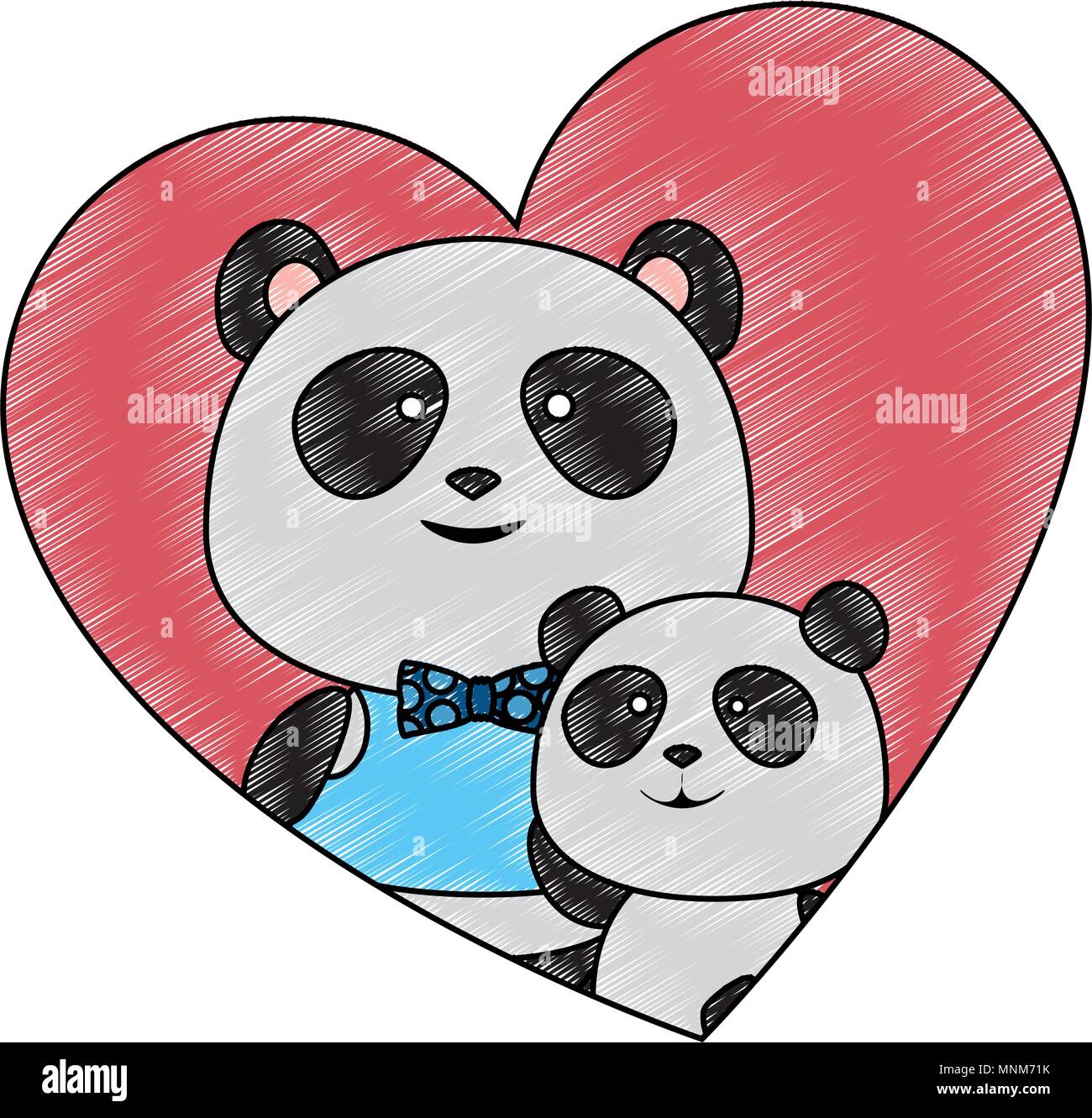 cute father and son panda bears in heart characters Stock Vector Image ...