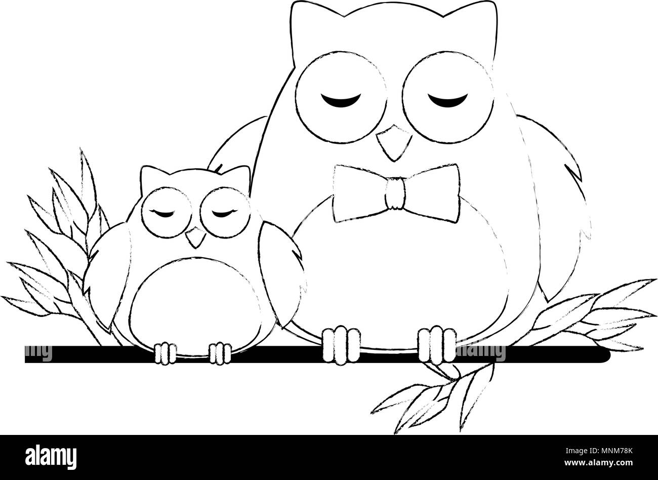 cute father and daughter owls in branch characters Stock Vector Image ...