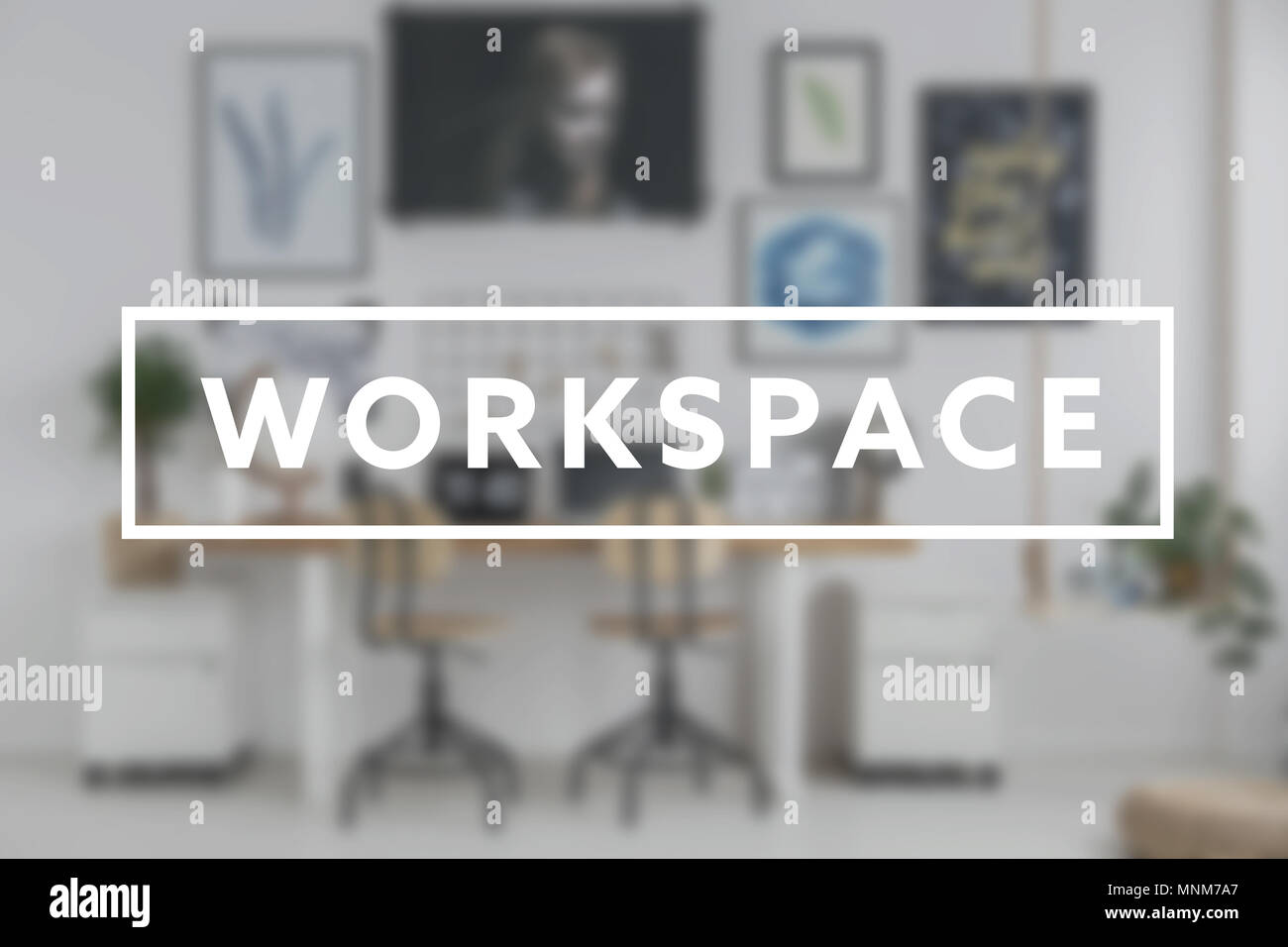 White writing 'Workspace' and stylish home office Stock Photo - Alamy