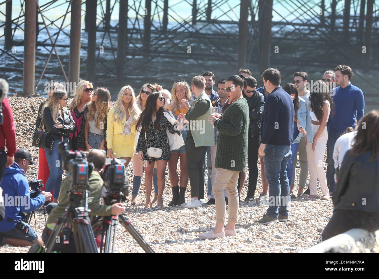 The cast of TOWIE filming at Brighton Beach Featuring: Towie cast ...