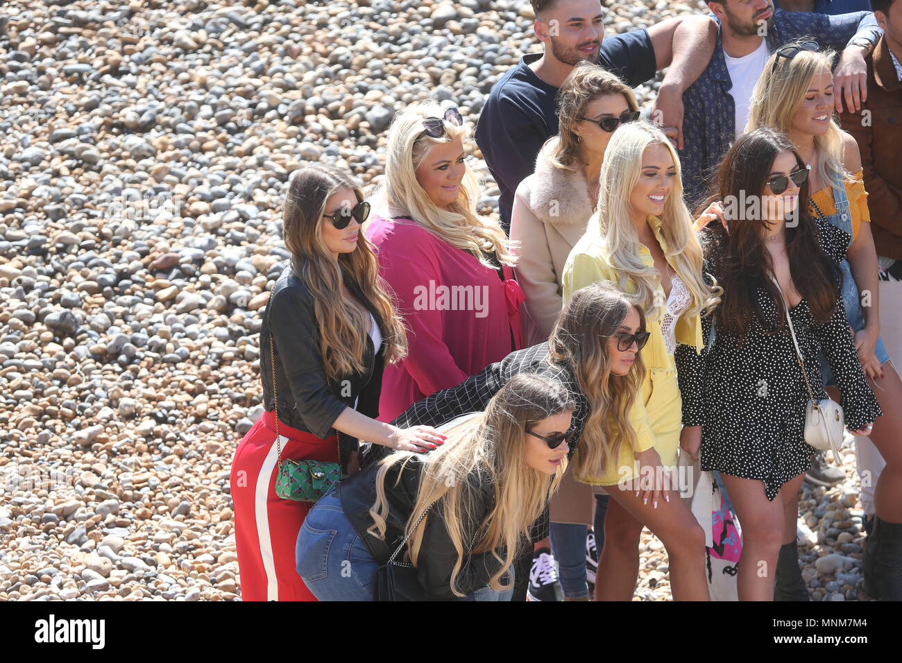The cast of TOWIE filming at Brighton Beach Featuring: Towie cast ...