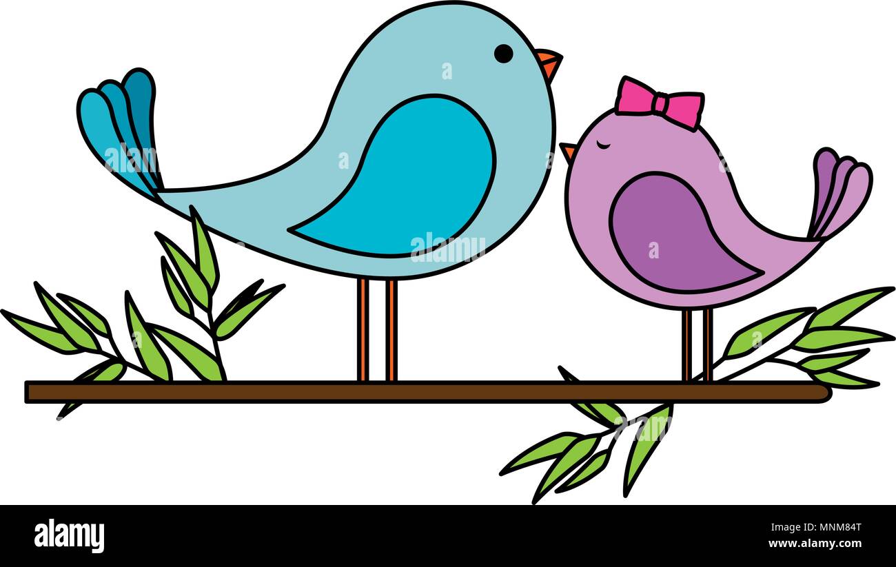 cute mother and son birds in branch characters Stock Vector Image & Art ...