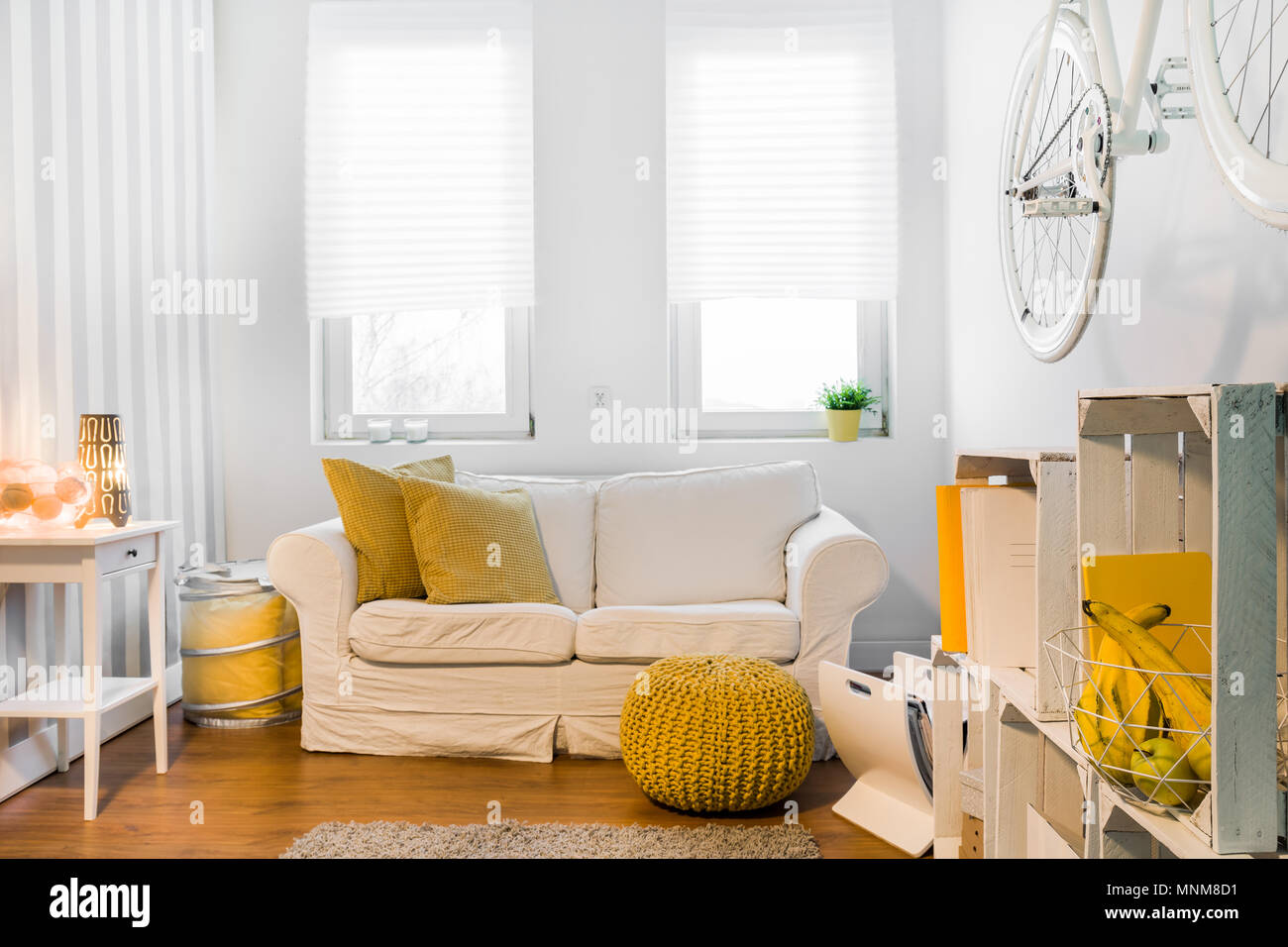 Cozy relaxation space with comfortable couch in modern spacious lounge ...