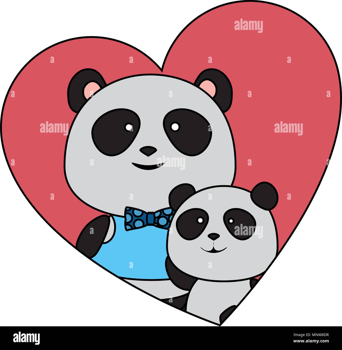 cute father and son panda bears in heart characters Stock Vector Image ...