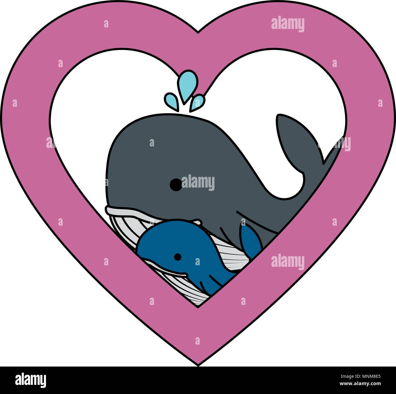 cute mother and son whales in heart characters Stock Vector Image & Art ...