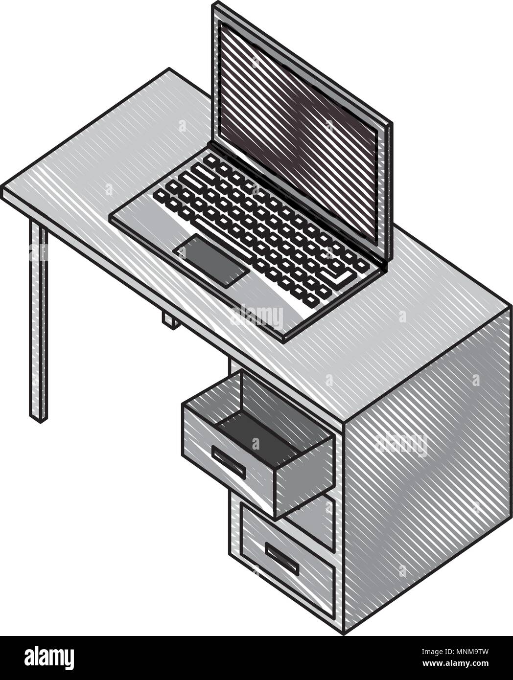 office desk with laptop computer isometric icon Stock Vector Image ...