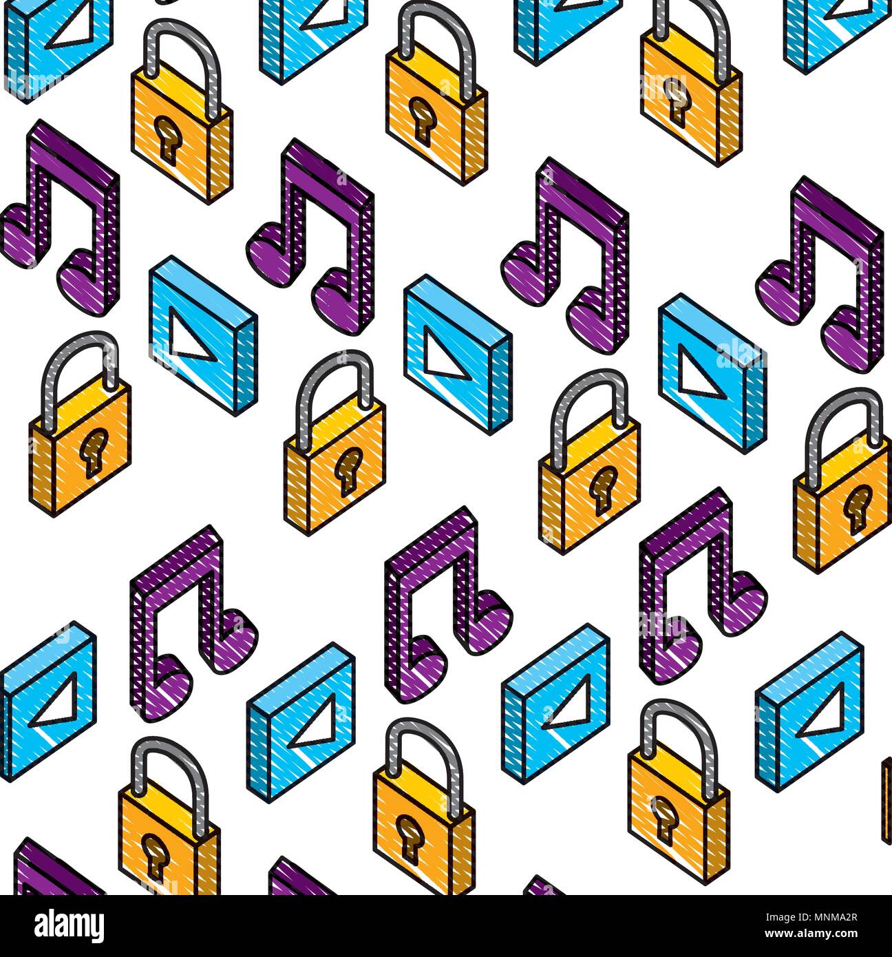 music note with padlock and play button pattern Stock Vector Image ...