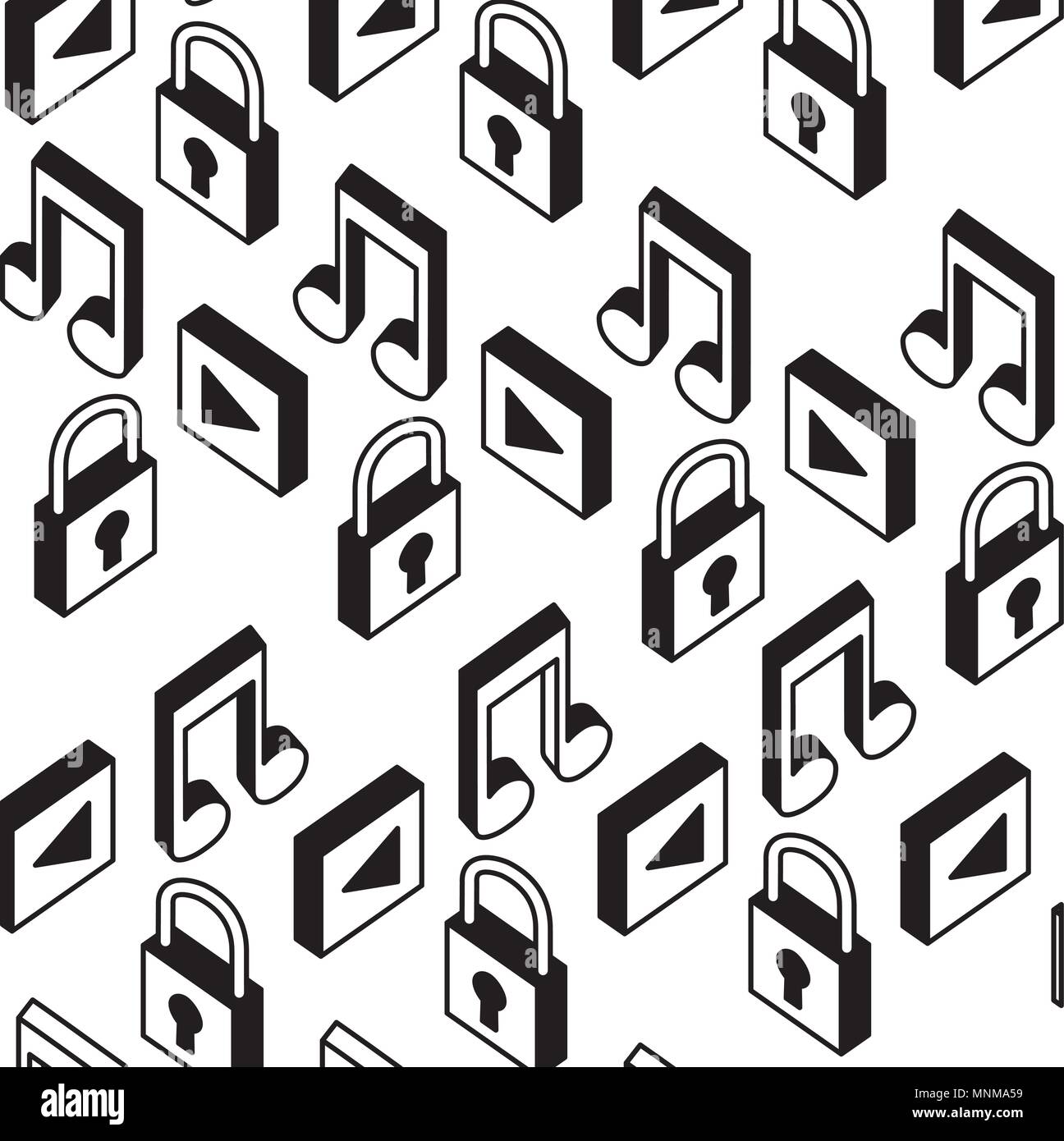 music note with padlock and play button pattern Stock Vector Image ...