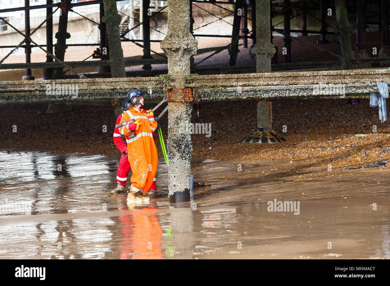 Engineering works on the hastings pier, female engineer apprentice ...