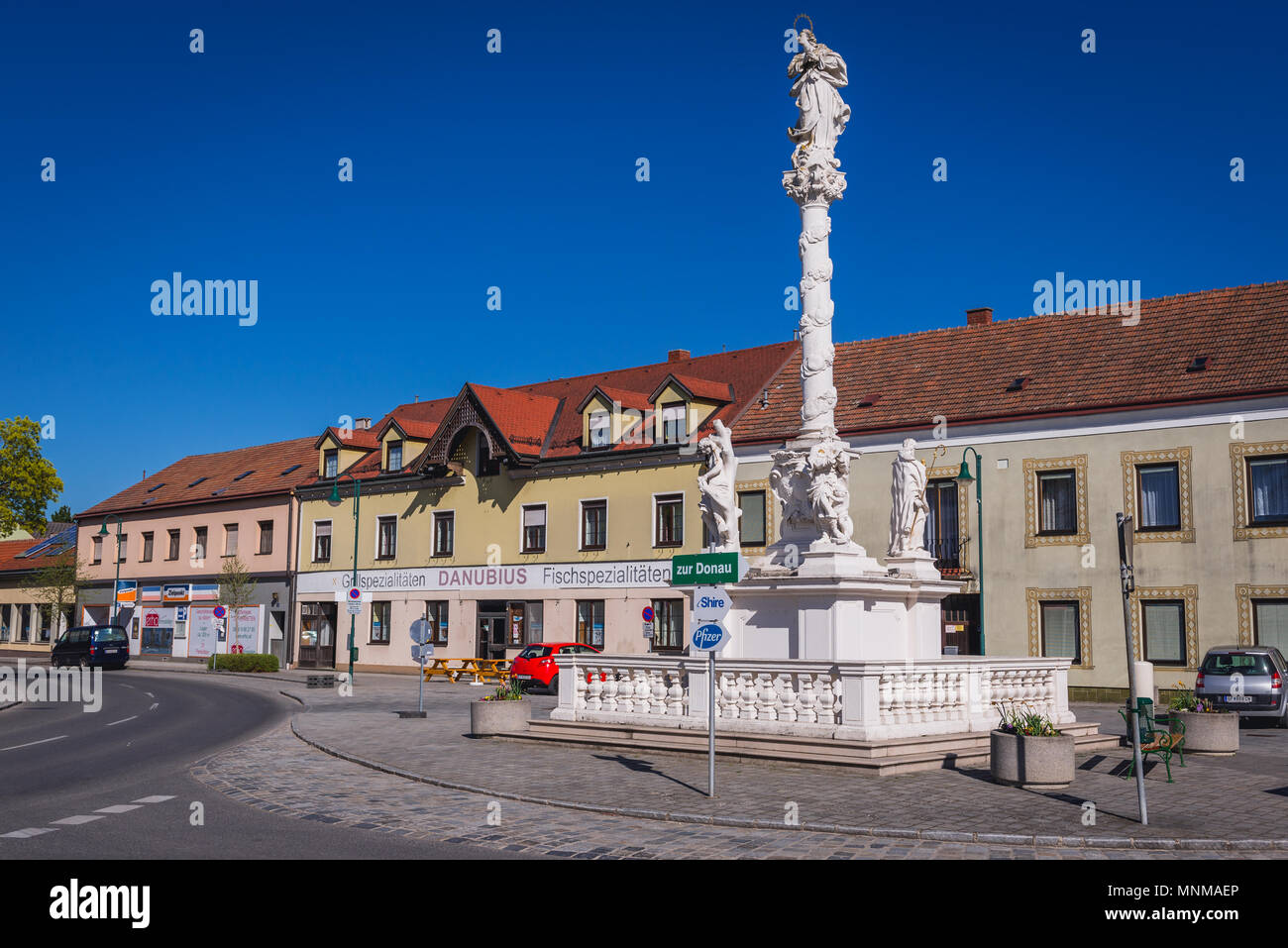 Marian Column in Orth an der Donau town in Gaenserndorf District of ...