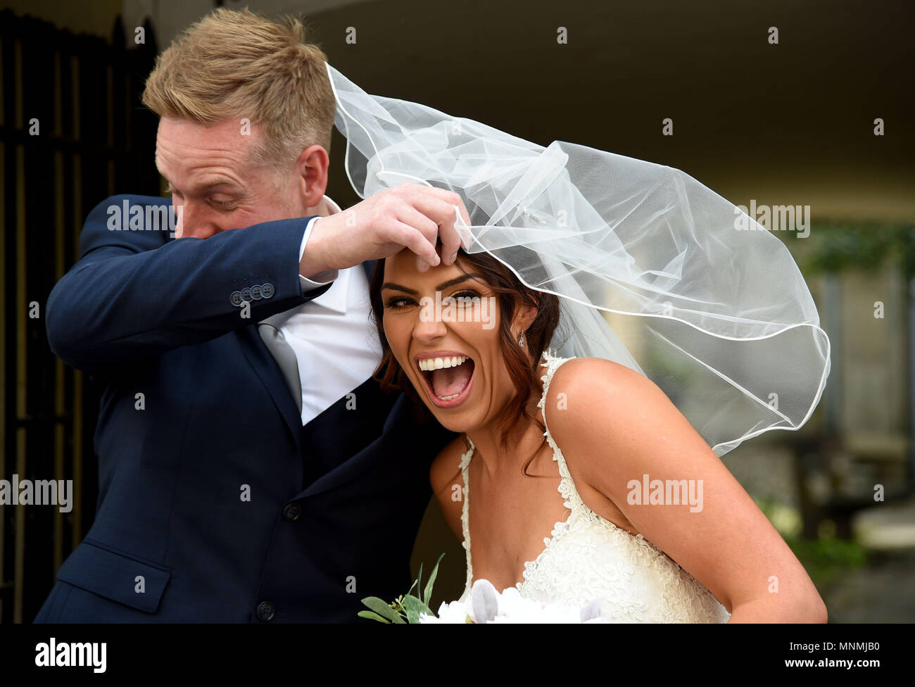Enjoying the media attention are newly weds Aron and Vicky Hallam who ...