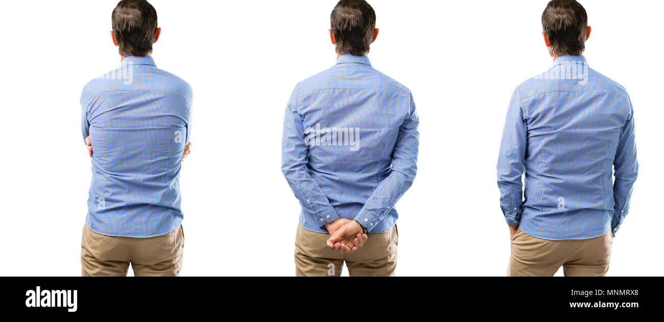 Middle age handsome man backside, rear view over white background Stock ...