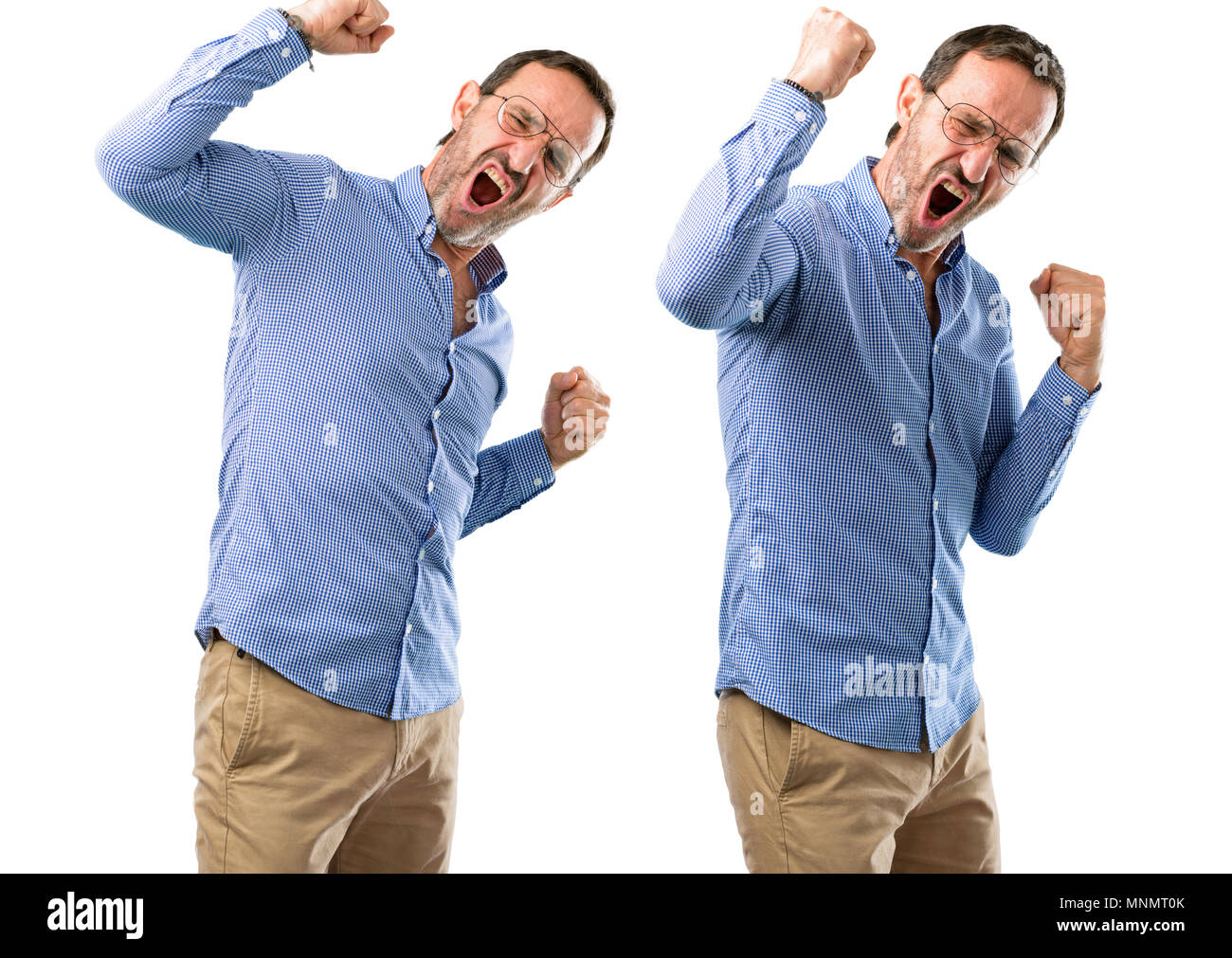 Middle age handsome man happy and excited celebrating victory ...