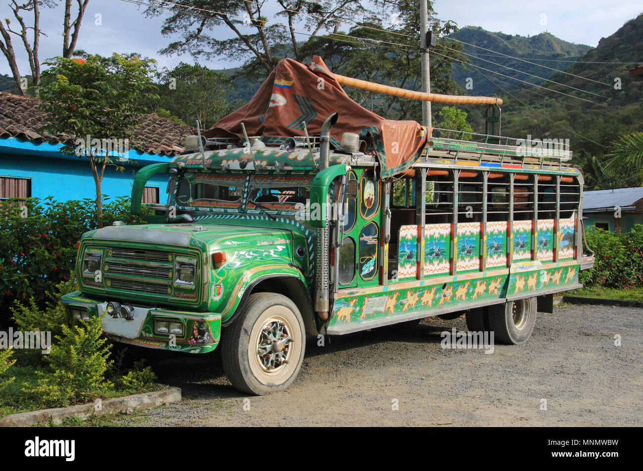 Typical colorful chicken bus in Tierradentro, Colombia, South America ...