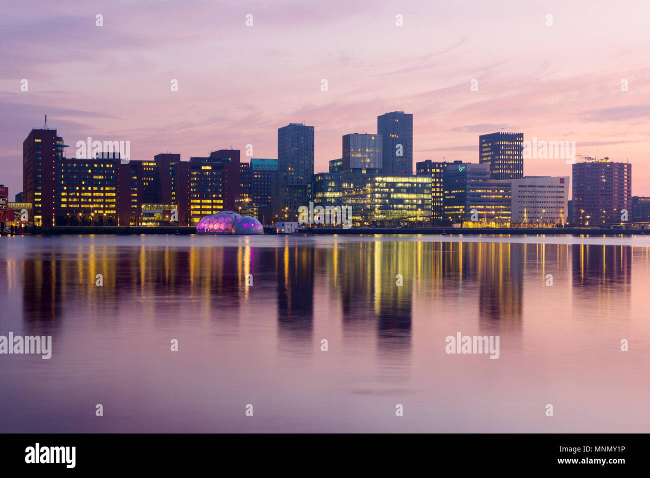 Netherlands, Rotterdam, Waterfront at sunrise Stock Photo - Alamy