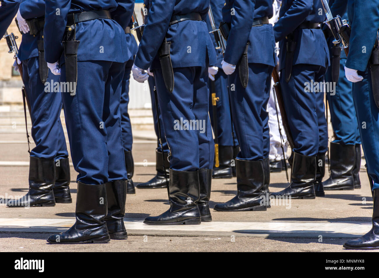 A formation line of Greek armed forces soldiers in military formation ...