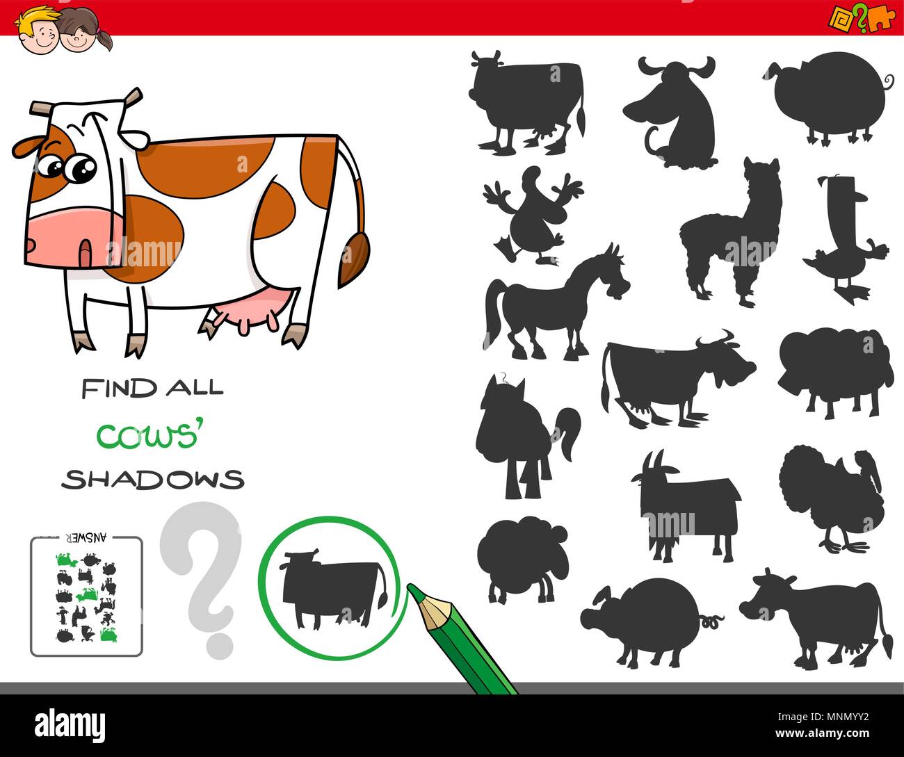 Cartoon Illustration of Finding All Cows Shadows Educational Activity ...
