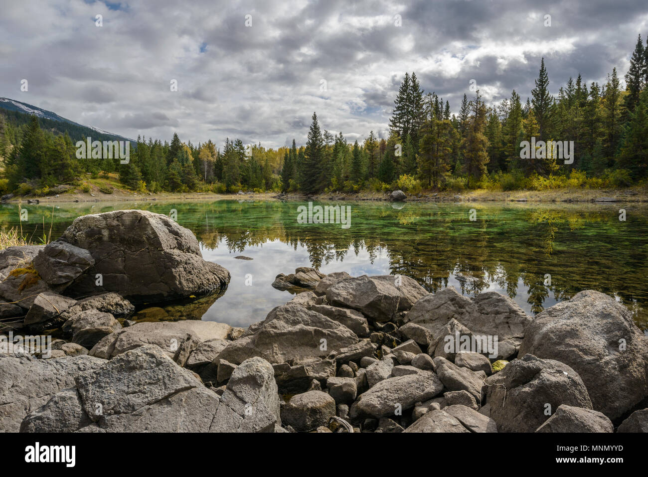 Canada, Alberta, Jasper, View of lake in Valley of Five Lakes Stock ...