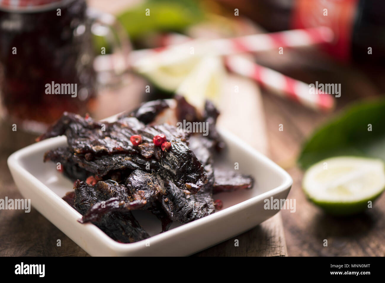 Beef Jerky and spice on the table Stock Photo - Alamy