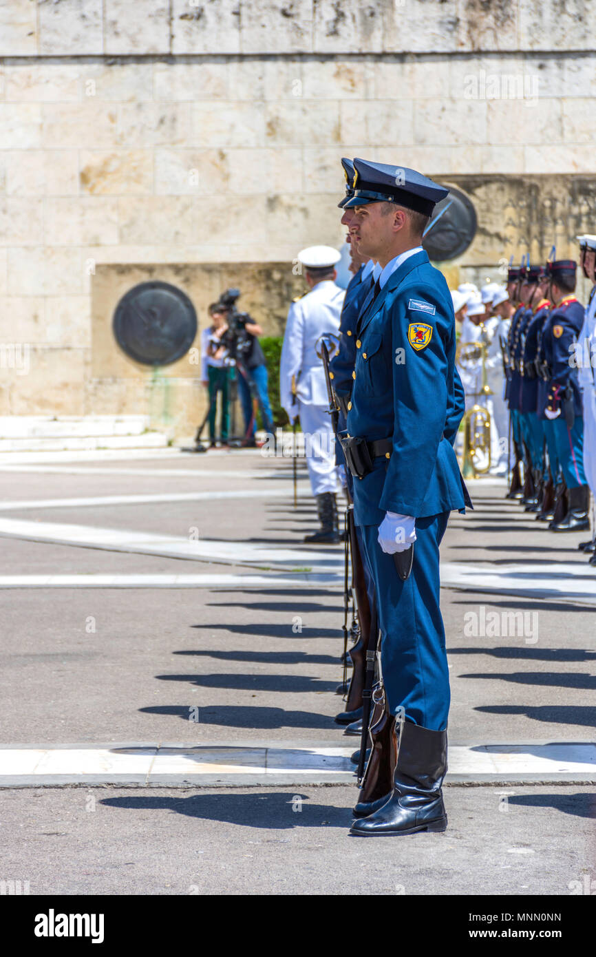 A formation line of Greek armed forces soldiers in military formation ...