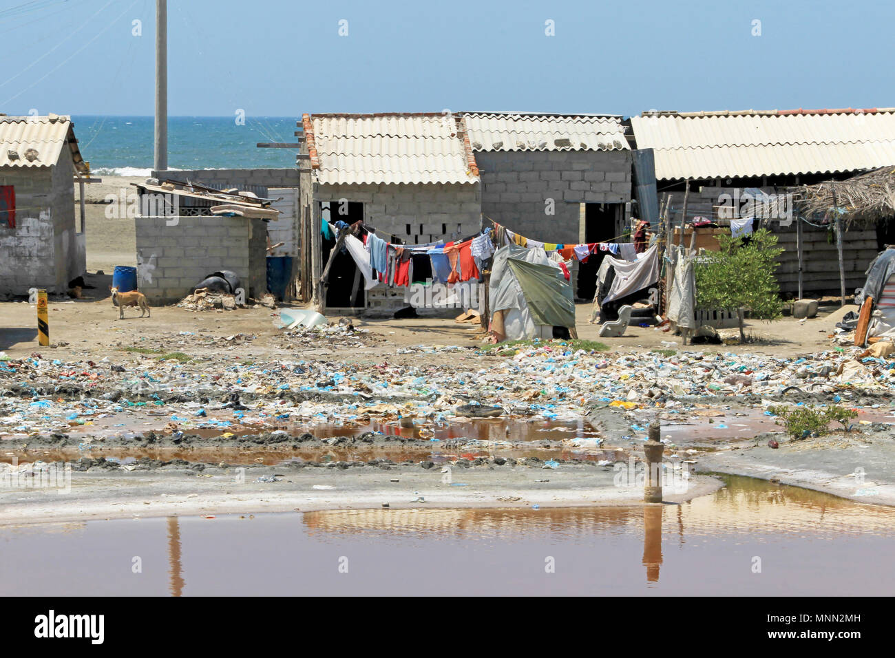 Littering of garbage in front of private houses along colombian coast ...
