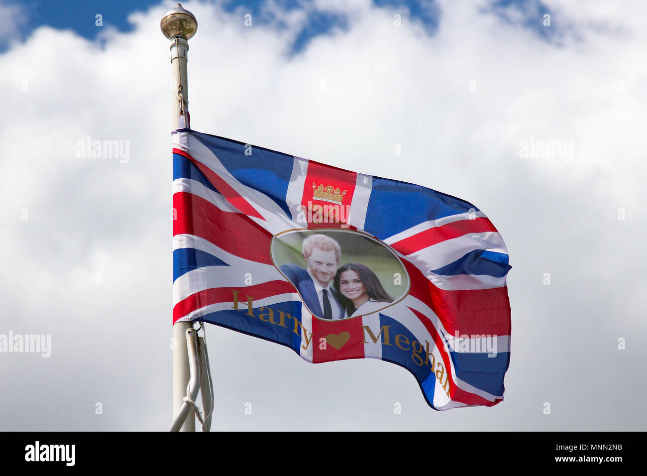 A union jack flag showing "Harry & Megan" is flying in Exmouth, Devon ...