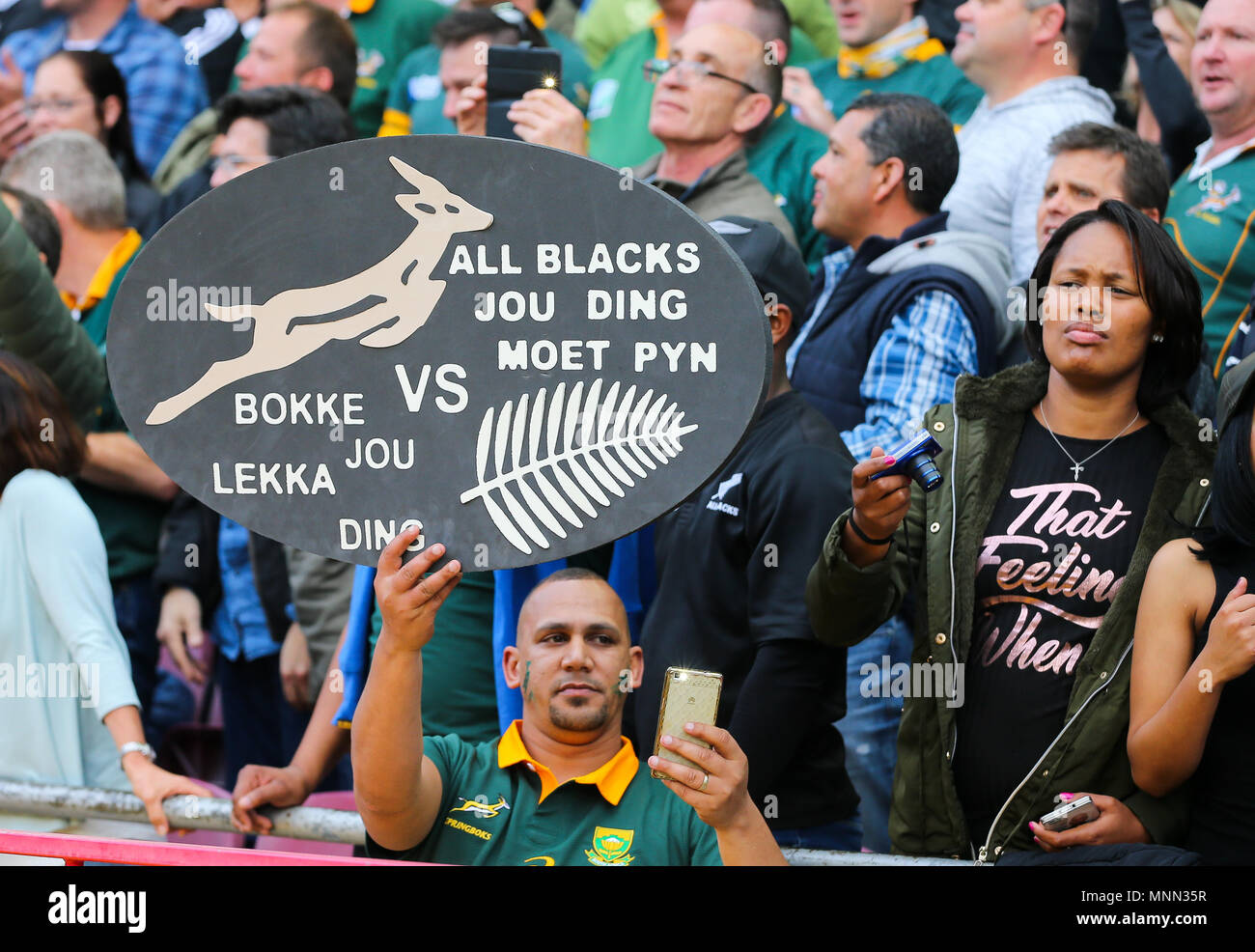 CAPE TOWN, SOUTH AFRICA - Saturday 7 October 2017, a springbok fan in ...
