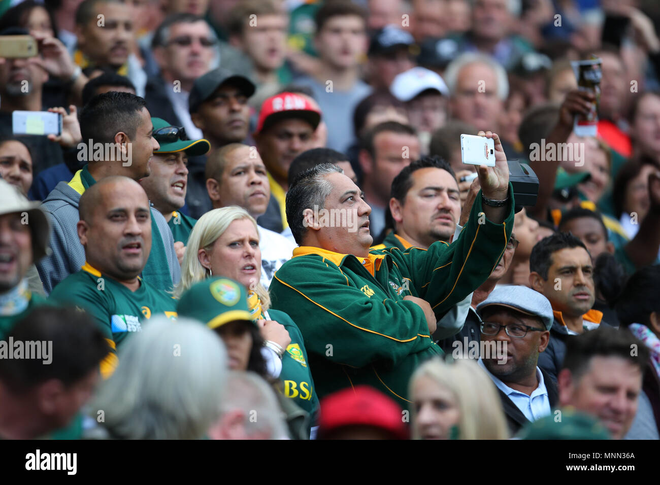 CAPE TOWN, SOUTH AFRICA - Saturday 7 October 2017, a spectator sings ...