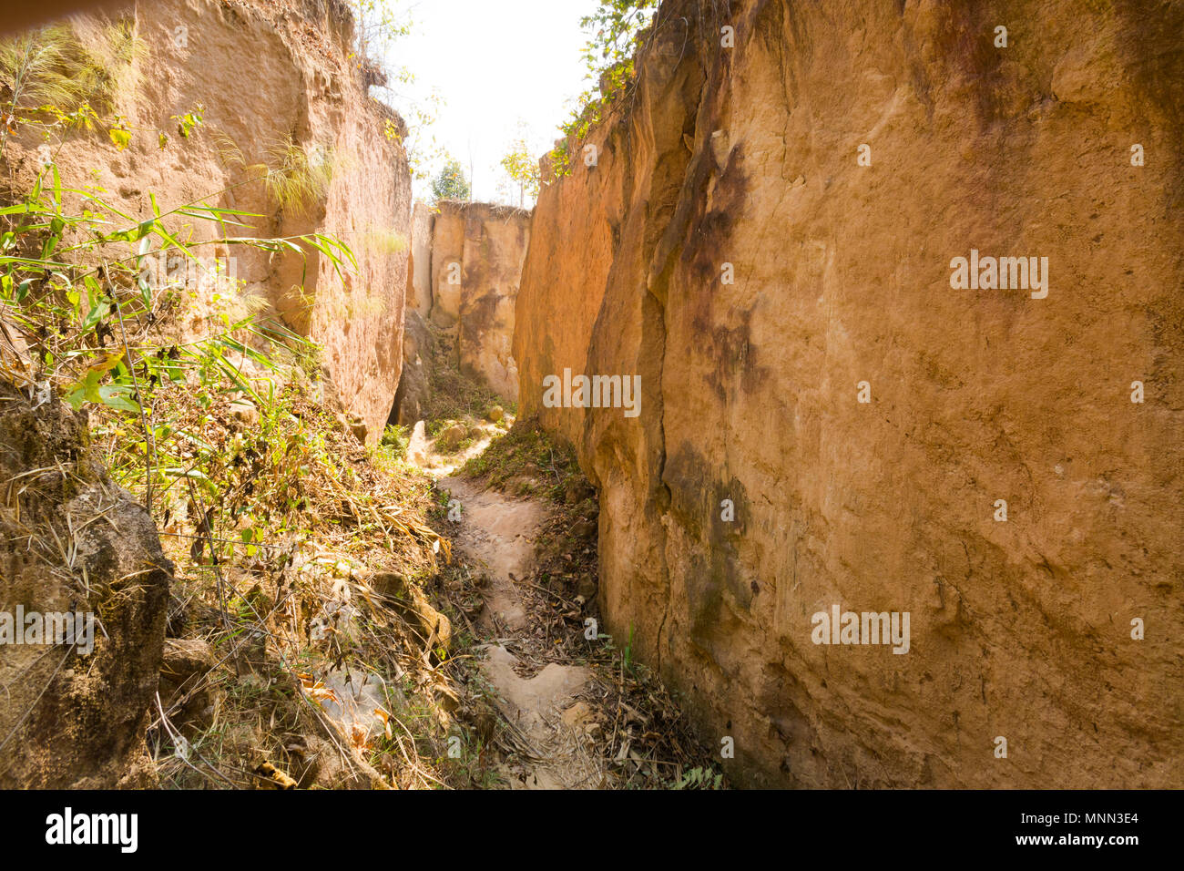 Ground split close to touristic Pai village i in north Thailand. Asian ...