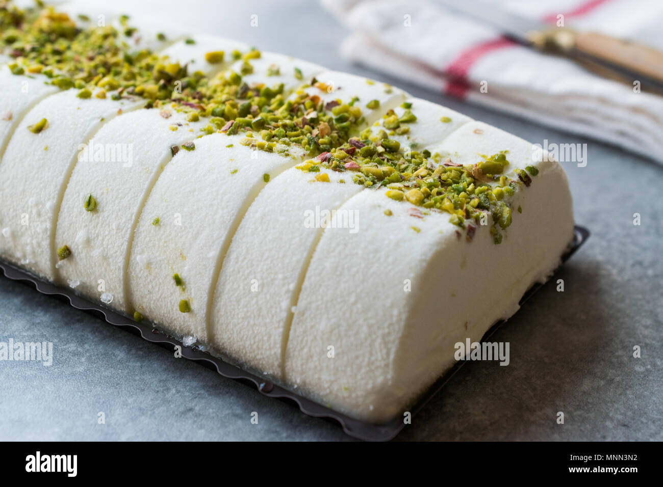 Turkish Maras Vanilla Ice Cream with Pistachio Powder. Traditional ...