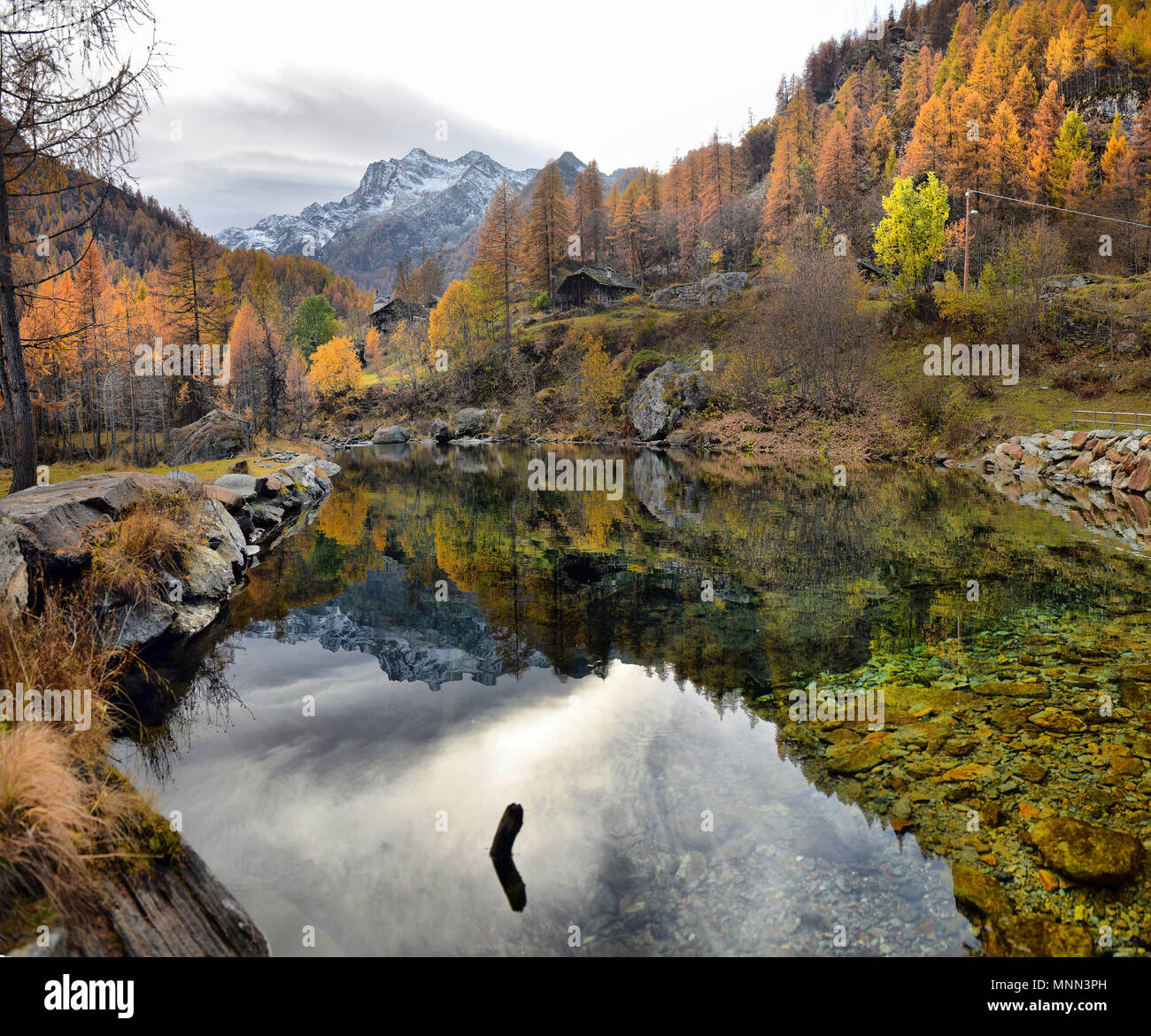 Autumn Alpine landscape with reflection in the lake Stock Photo - Alamy