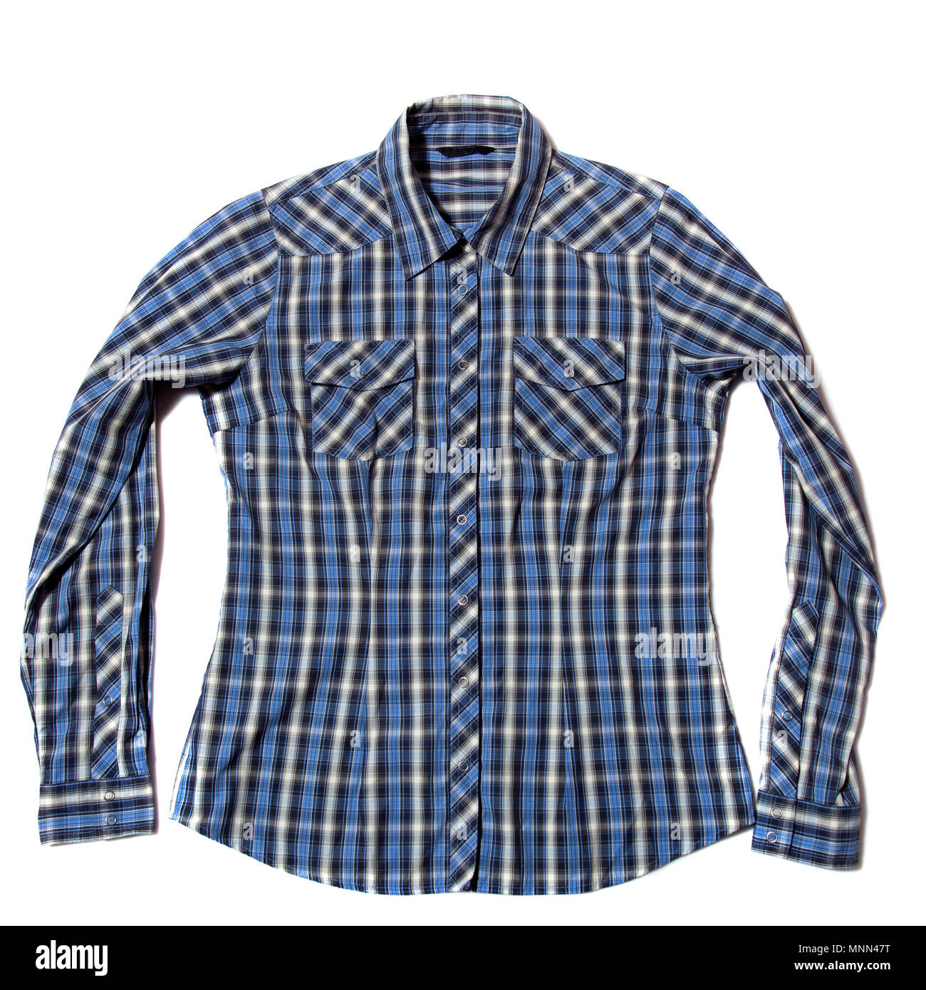 Blue Check men's shirt on white background Stock Photo - Alamy